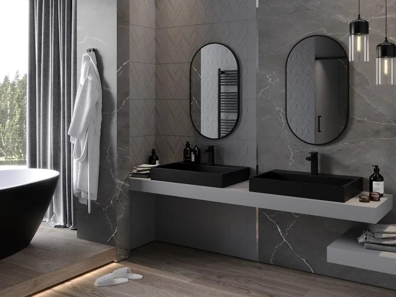 Mexen Loft oválné koupelnové zrcadlo 85 x 50 cm, černý rám - 9851-085-050-000-70