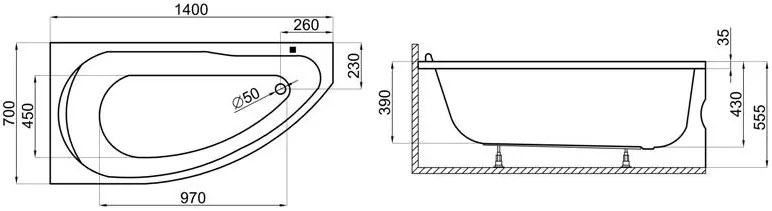 NIKIDO - P Akrylátová vana MIKI levá 140x70 nebo 145x85 Velikost: 145x85