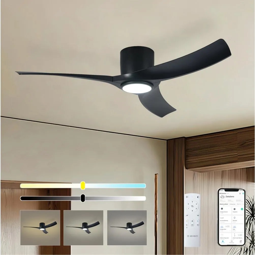 ZEVENTI - LED Stropní ventilátor ORBITO LED/24W/230V Wi-Fi Tuya černá + DO