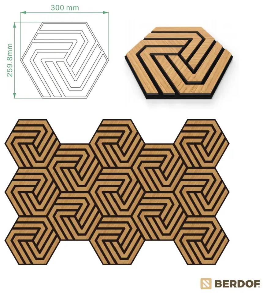 Akustický panel hexagon - Dub karamelový