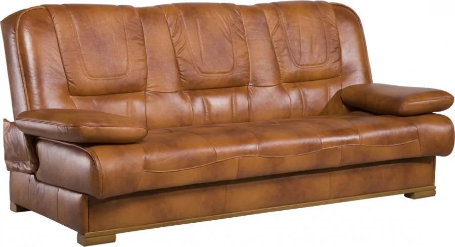 Casarredo - Komfort nábytek Rozkládací trojmístná pohovka ERIKA s úložným prostorem, kůže | potah: kůže Cappuccino,Vyberte si moření dřeva:: moření ořech