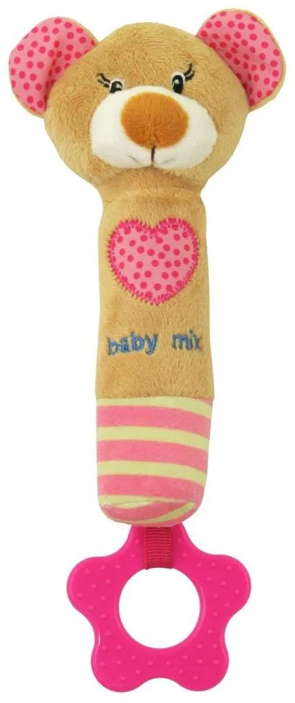 Dětská pískací plyšová hračka s kousátkem Baby Mix medvídek růžový Růžová