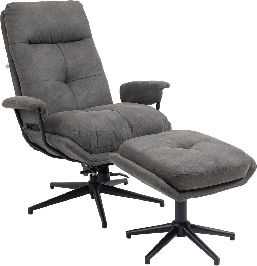 HOMCOM Relaxační Křeslo s Podnožkou, TV Křeslo se Sukem, TV Křeslo s Funkcí Polohování do Obývacího Pokoje, Ložnice, Nosnost do 150 kg, Polyester, Oce