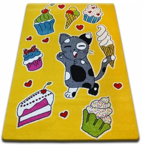 Makro Abra  Dětský kusový koberec KIDS C415 Kočička žlutý 280 x 370