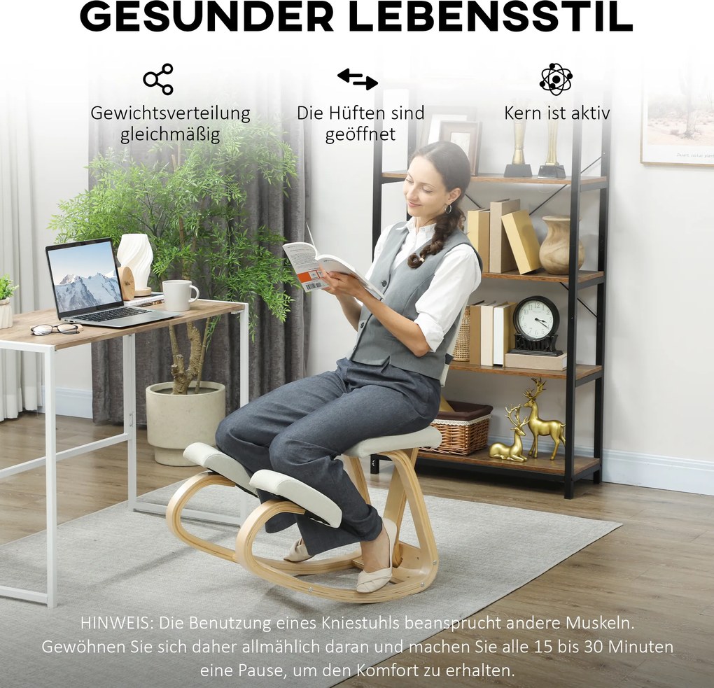 HOMCOM Ergonomická kolenní židle, kolenní stolička, zdravotní židle pro domácnost, kancelář, meditaci, krémová
