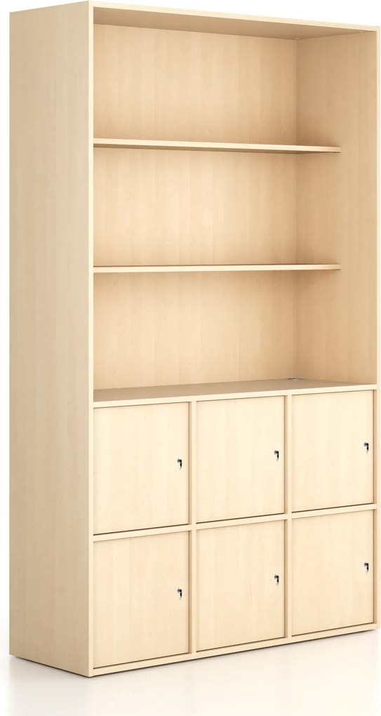 Kancelářská skříň FRAME, 6x dveře, 2x police, 1299 x 450 x 2162 mm, cylindrický zámek, bříza