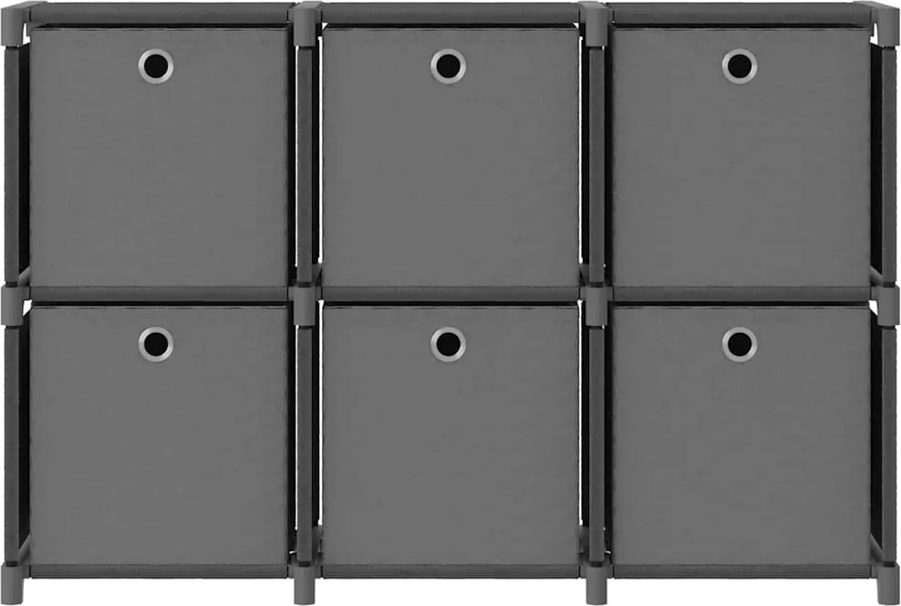 Výstavní police 6 přihrádek s boxy šedá 103x30x72,5 cm textil 322609