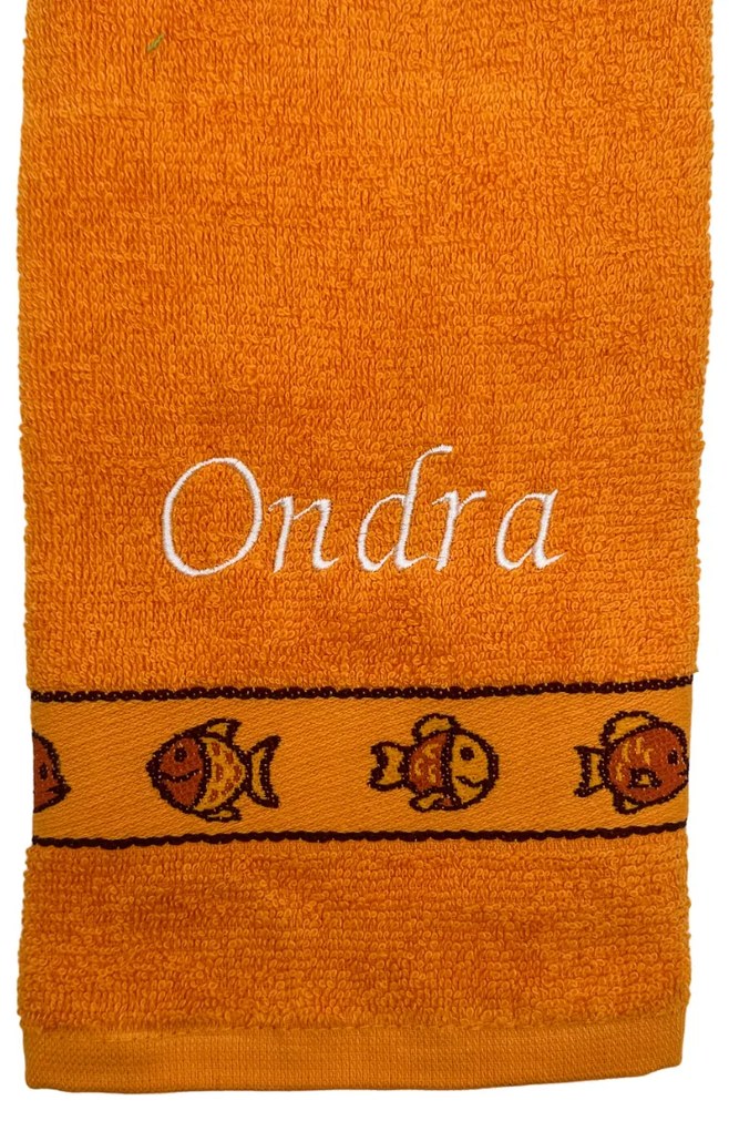 Oranžový dětský ručník s vlastním textem - Rybička 30 x 50 cm