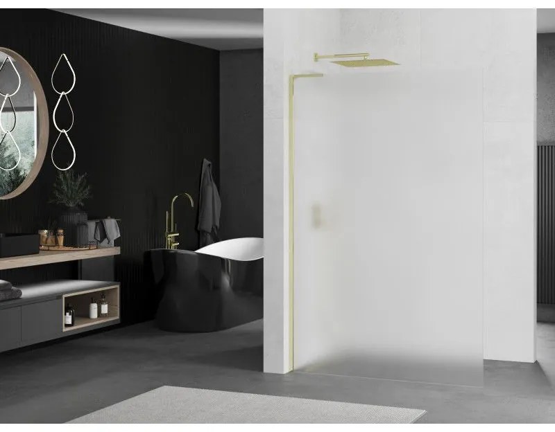 Mexen Kioto L, sprchová zástěna Walk-In 70 x 200 cm, 8mm sklo námraza, zlatý lesklý profil, 800-070-103-50-30
