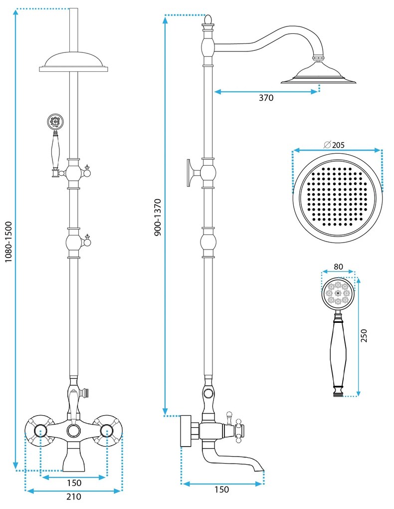 Sprchový komplet REA RETRO s nástěnnou baterií, černý