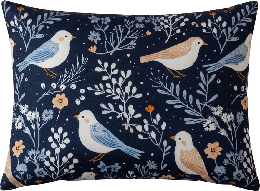 Povlak na polštář z mikrovlákna DENIM BIRDS 50x70 cm, modrý