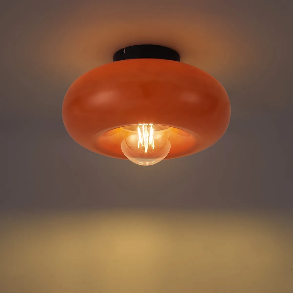 Retro černé stropní svítidlo s oranžovým sklem 30 cm - Glaze