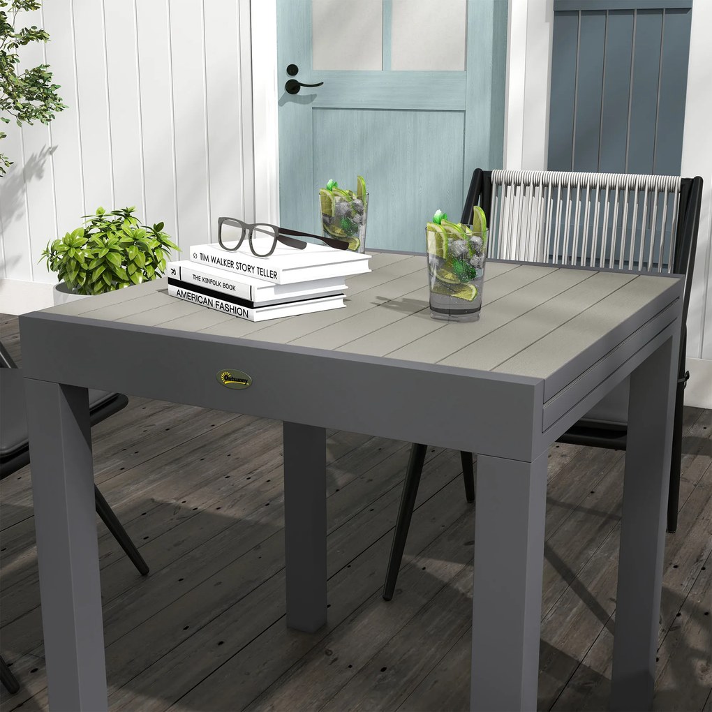 Outsunny zahradní stůl jídelní stůl pro 6 osob, rozkládací stůl na terasu do 70 kg, hliníková šedá 81/162 x 80 x 75 cm pro balkon a zahradu | Aosom.de