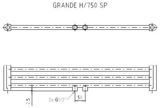 EBS GRANDE IGR7501330RWSP Radiátor rovný 75x133, středové připojení S_G75133RWSP