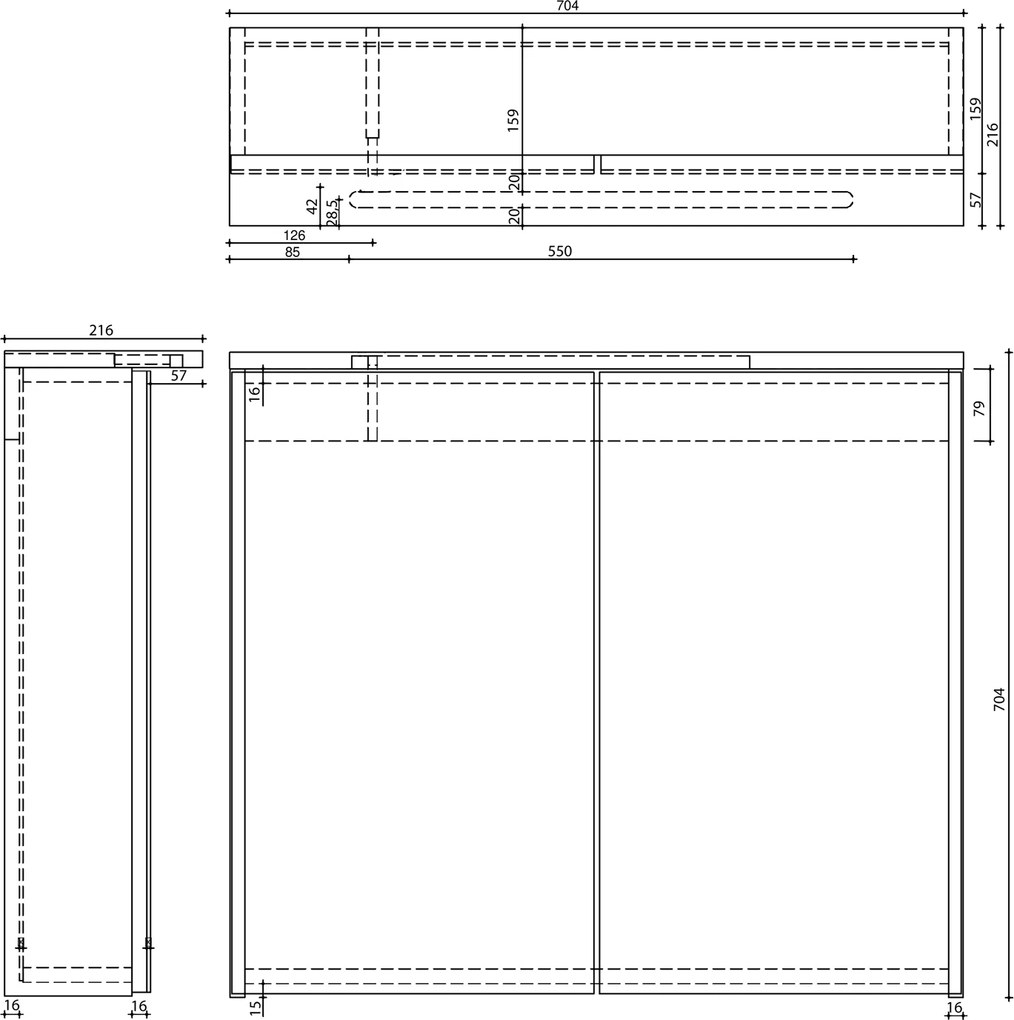 Aqualine Aqualine, KAWA STRIP Galerka s LED osvětlením 70x70x22cm, bílá, WGL70S