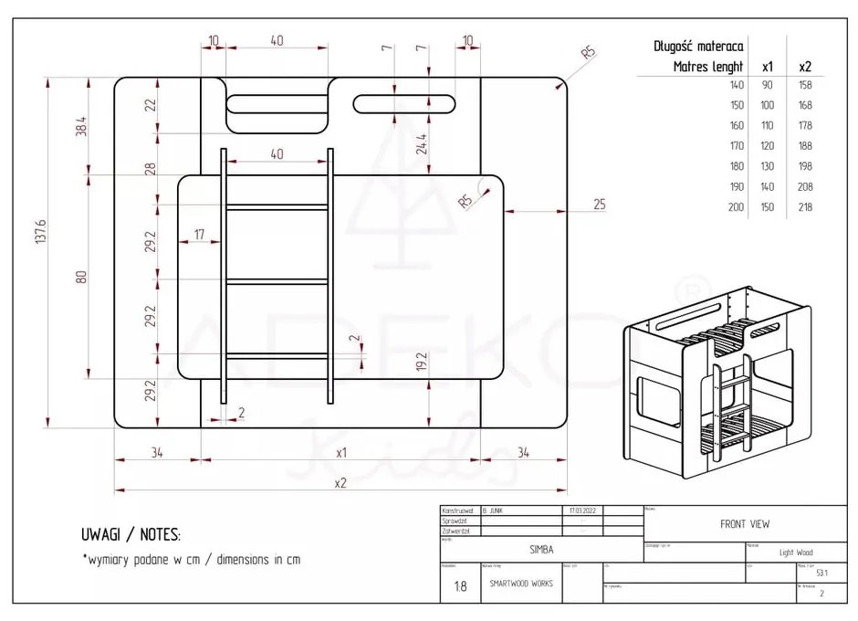 Patrová dětská postel 70x160 cm Simba - Adeko