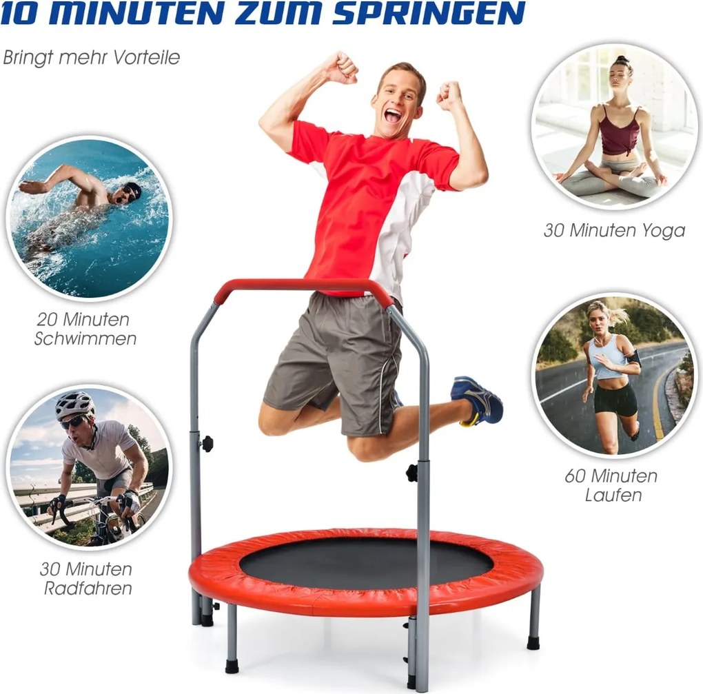 Costway Ø 101 cm skládací mini trampolína s výškově nastavitelným madlem fitness