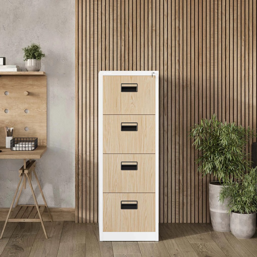 Kovová kartotéková skříň se 4 zásuvkami, bílá/dub sonoma, 460x1320x620 mm: SARA Eco Design