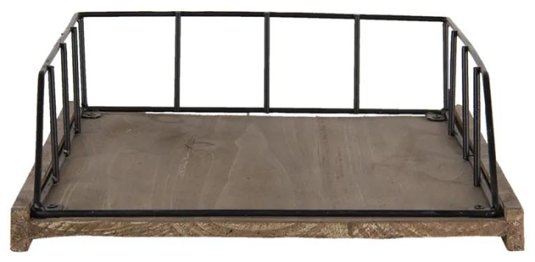 2ks set dřevěná přihrádka s černou kovovou konstrukcí – 27x31x17 cm