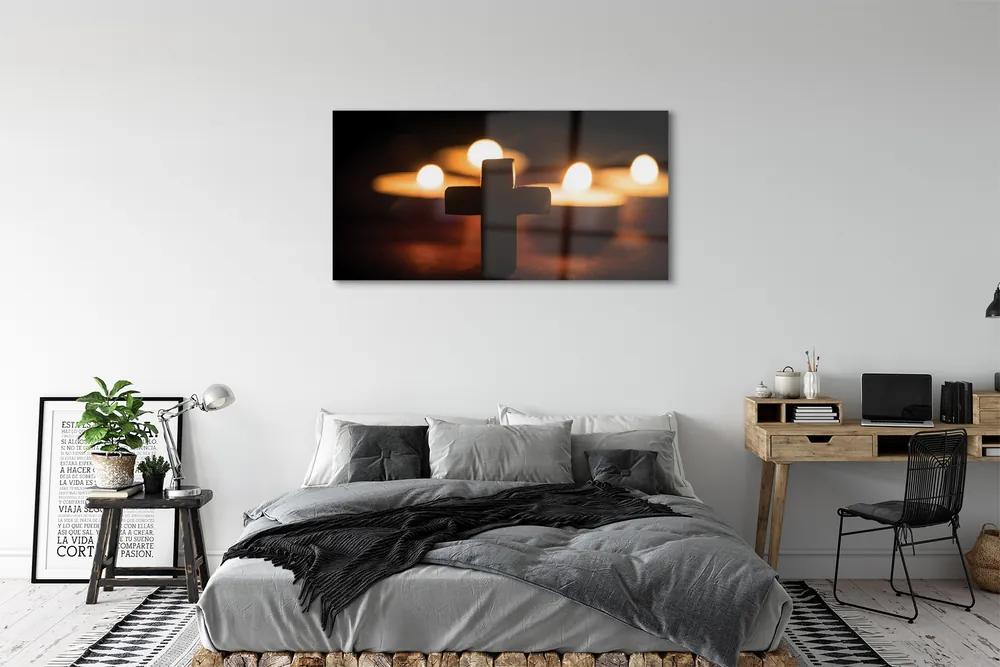 akrylový obraz kříž svíček 125x50 cm