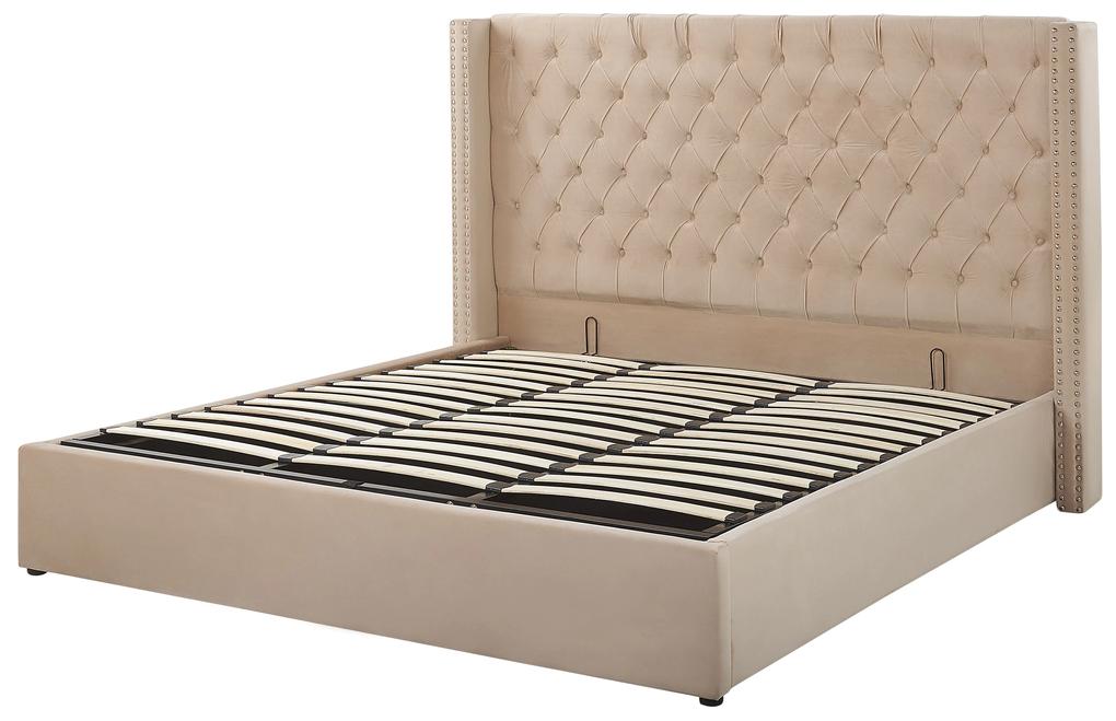 Sametová postel s úložným prostorem180 x 200 cm béžová LUBBON Beliani
