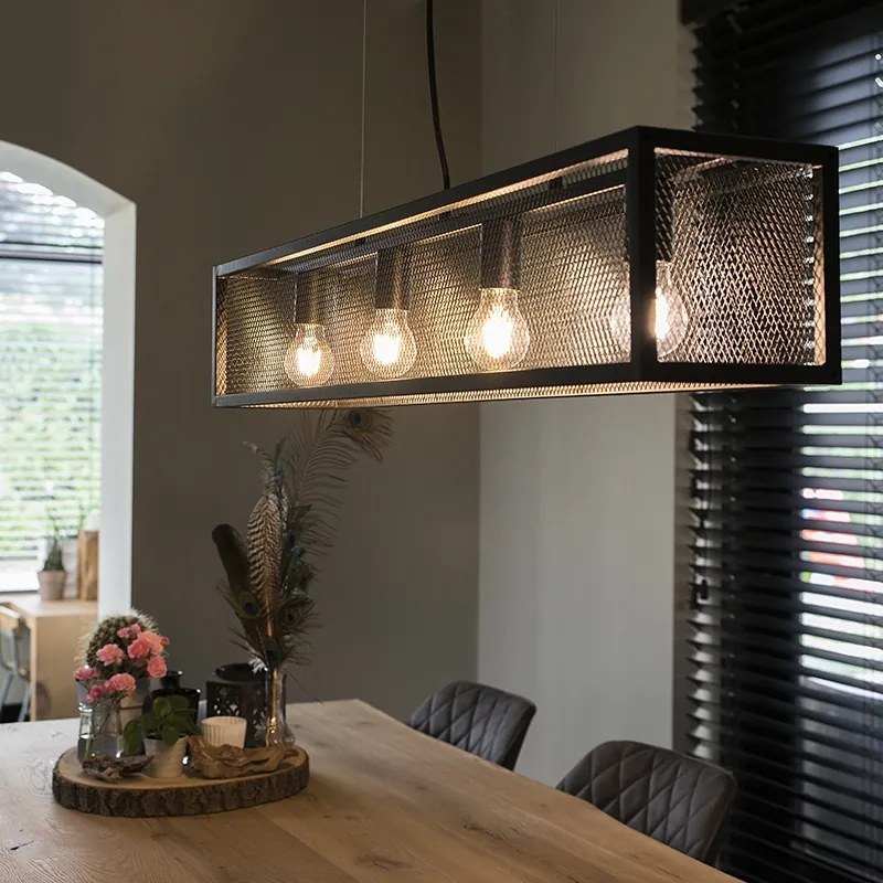 Chytrá průmyslová závěsná lampa černá vč. 4 WiFi A60 - Cage Wire