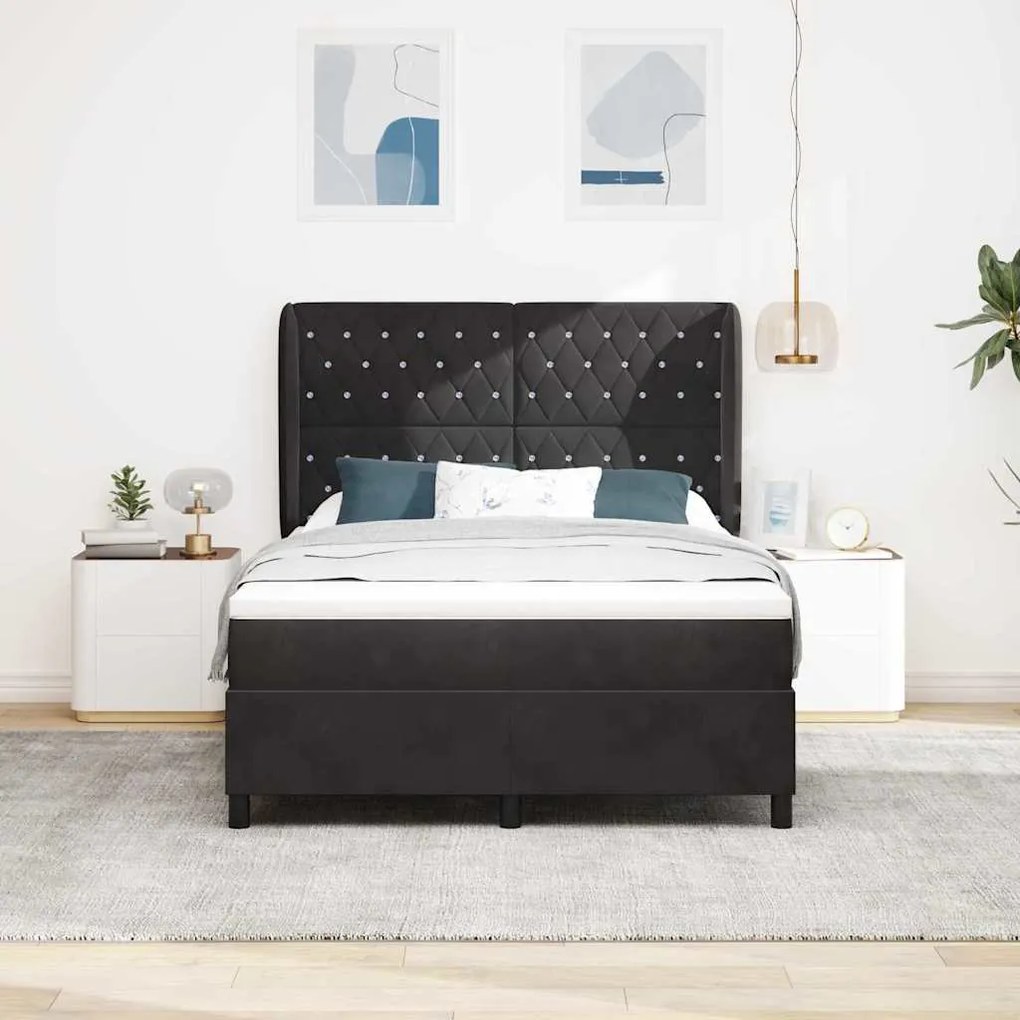 Postel s boxspringem s matrací s čelo Černý 200 x 160 cm samet 3340882