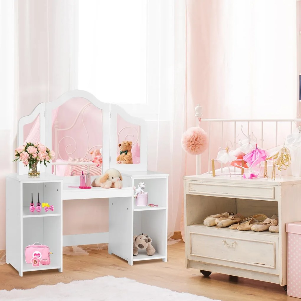 Costway 2 v 1 Dětský toaletní stolek se zrcadlem – 107 × 40 × 117 cm, bílý