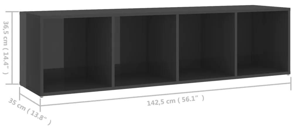 vidaXL TV stolek šedý s vysokým leskem 142,5x35x36,5 cm dřevotříska