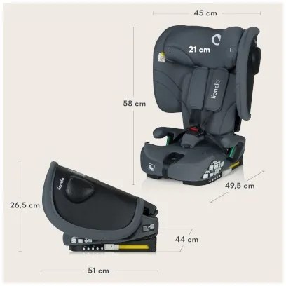 Lionelo - Skládací autosedačka NELLY i-Size 76-150 cm Grey Graphite