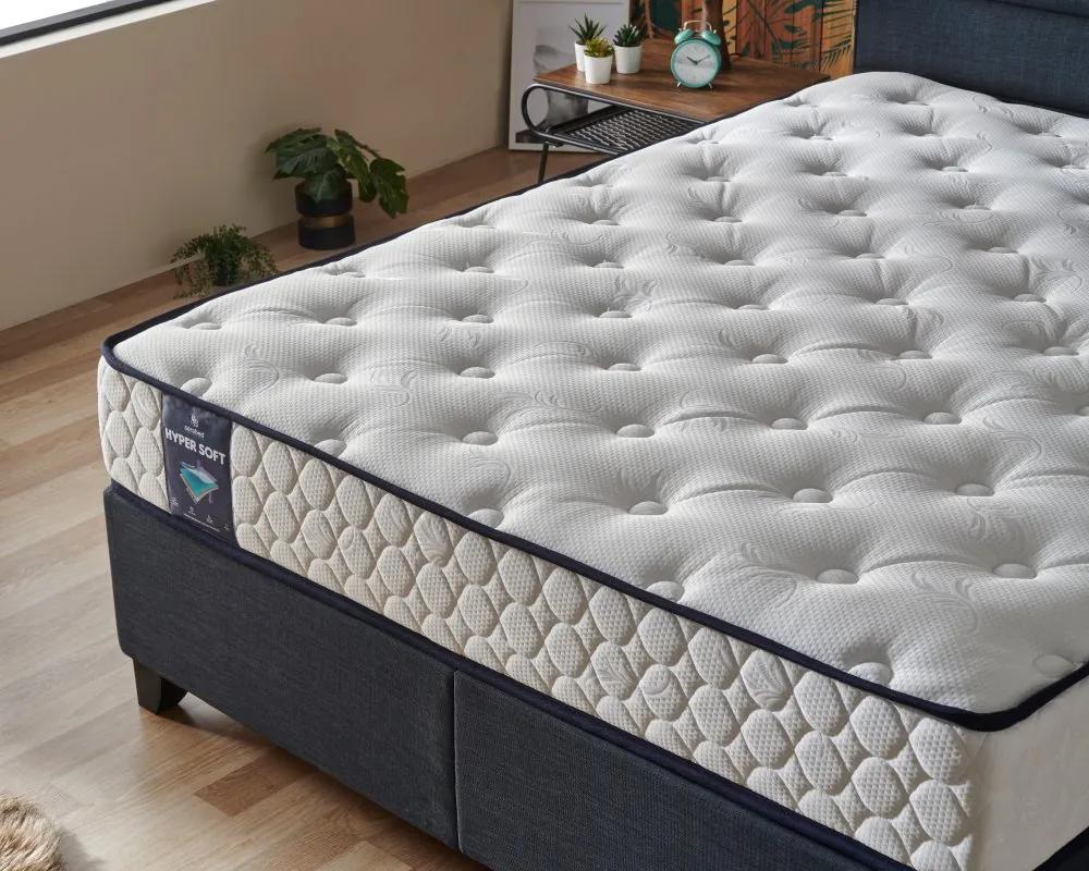 Čalouněná postel HYPERSOFT s matrací - modrá 150 × 200 cm