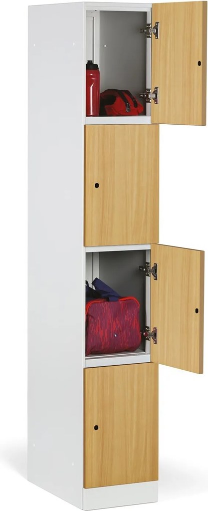 Šatní skříňka S1 s úložnými boxy, 4 boxy, 1850 x 300 x 500 mm, otočný zámek, laminované dveře, dub přírodní