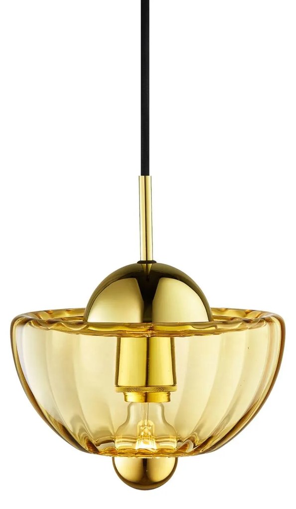 Závěsná lampa Lotus, jantarová, Ø 25 cm, sklo, foukané do úst
