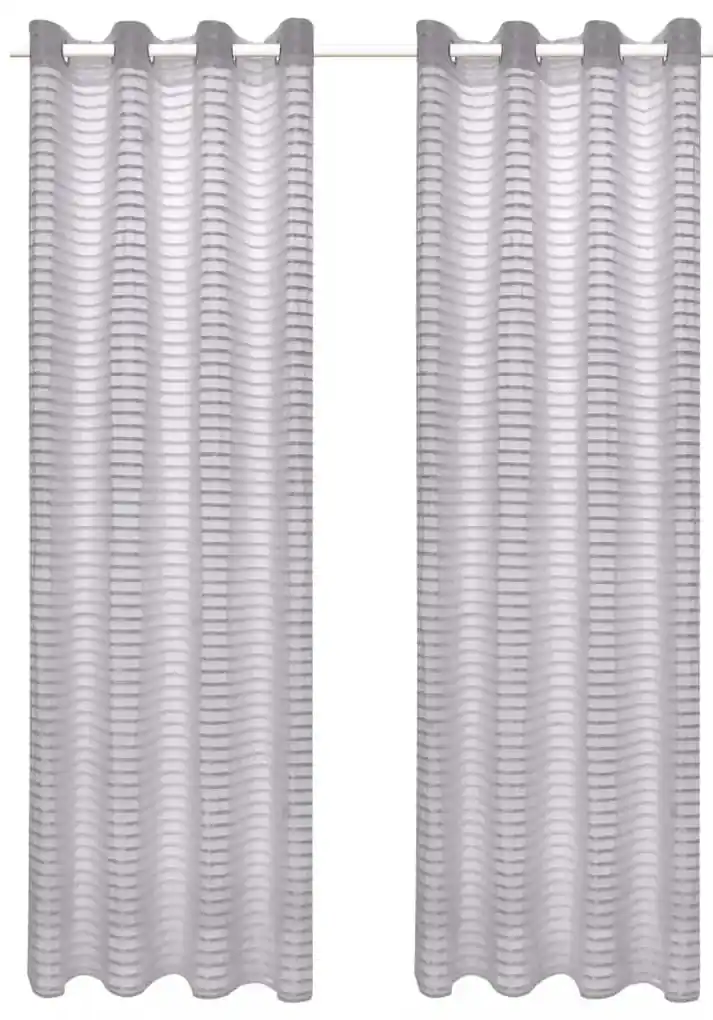 Tkané pruhované průsvitné závěsy - 2 ks - šedé | 140x245 cm | Biano