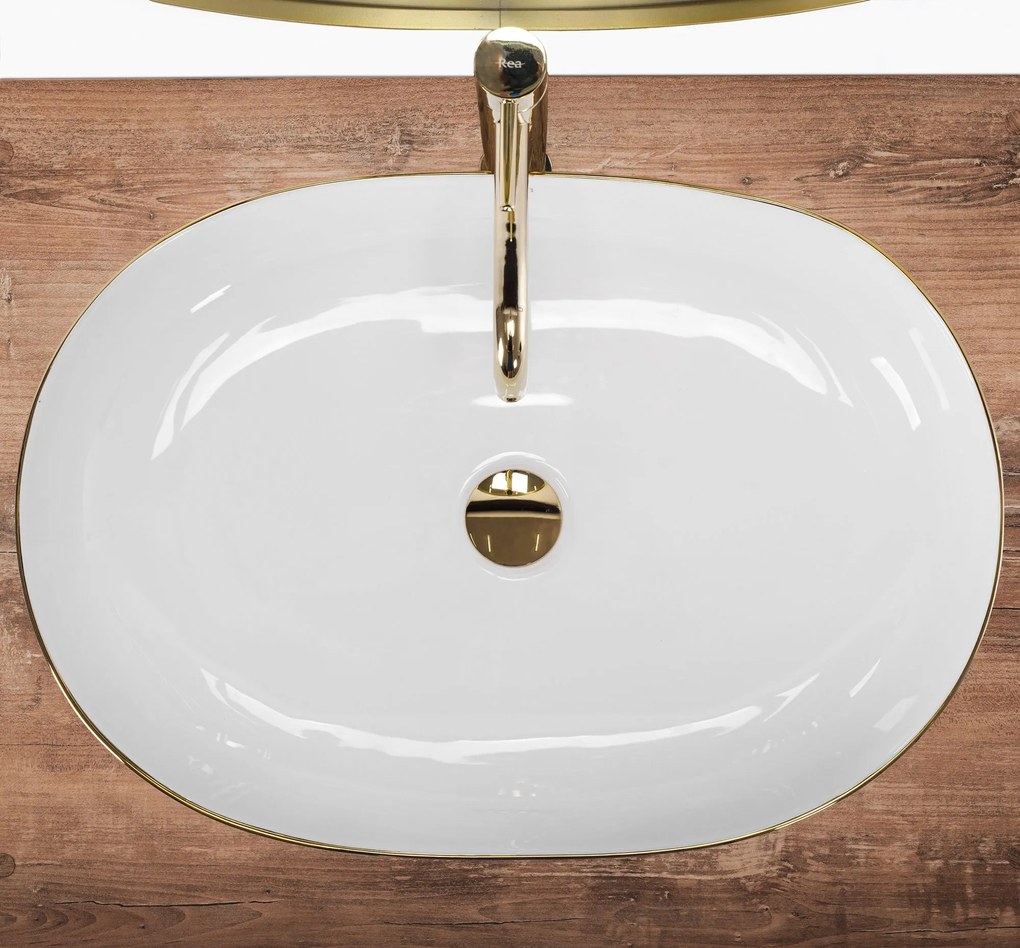 Rea Cleo, umyvadlo na desku 605x410x140mm, bílá se zlatým okrajem, REA-U6211
