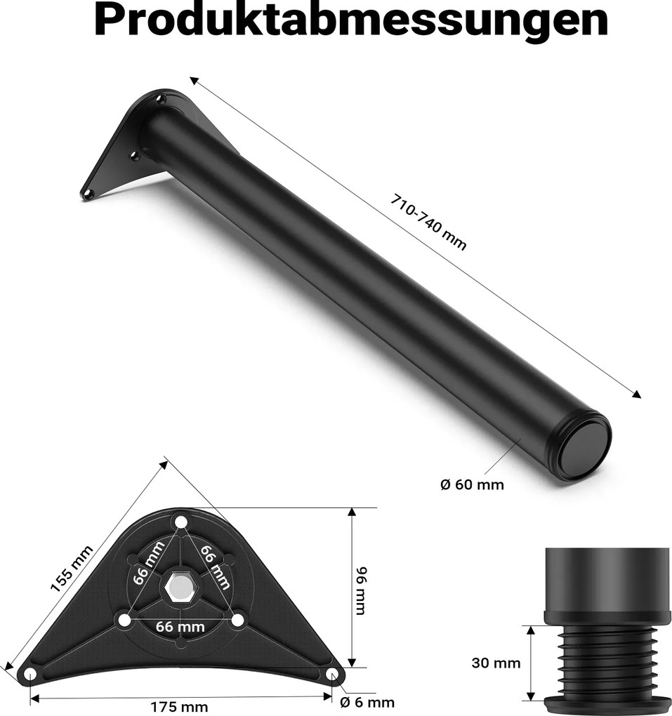 Psací stůl Wiltec – 60 mm, 710-740 mm, 200 kg, černá (60195)