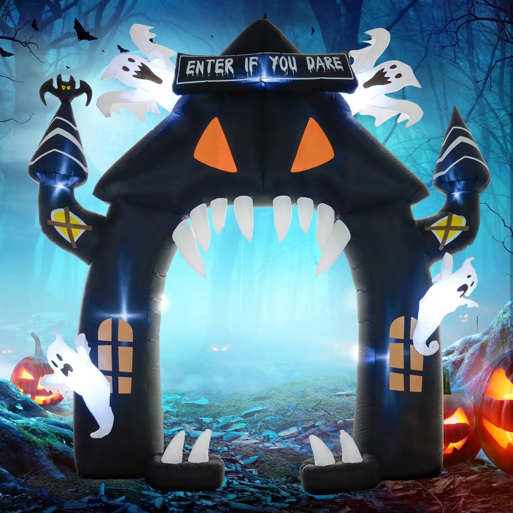 Outsunny Halloween nafukovací oblouk, Halloween dekorace, 300 cm velká Halloween dekorace s LED osvětlením, párty dekorace pro vnitřní a venkovní pro…