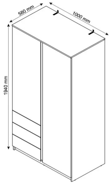 Šatní skříň Carlos, šedý beton, 100 cm