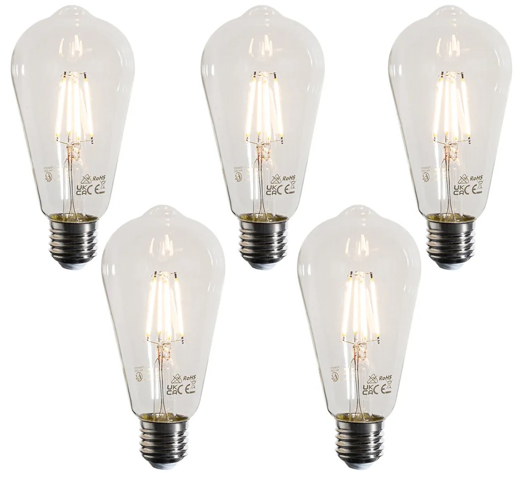Sada 5 LED filamentových žárovek E27 ST64 čirých 4W 470 lm 2700K