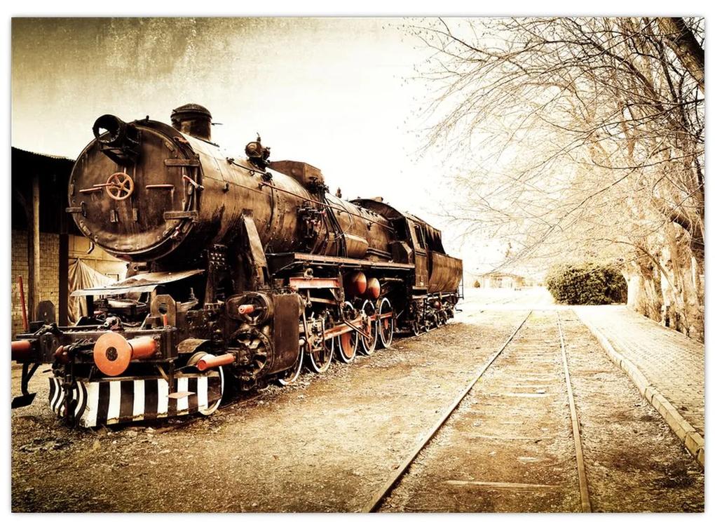 Skleněný obraz - Historická lokomotiva (70x50 cm)