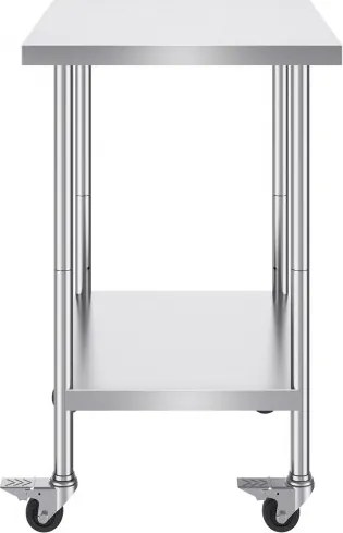 Pracovní stůl z nerezové oceli Komerční přípravný stůl 61 × 76,2 cm se 4 kolečky