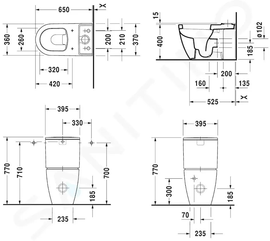 DURAVIT - ME by Starck WC kombi mísa, zadní odpad, s WonderGliss, alpská bílá (21720900001)