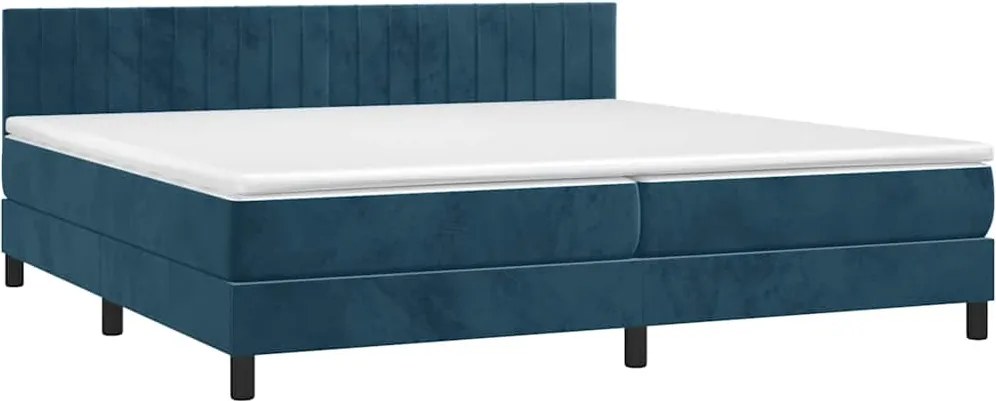 Box spring postel s matrací a LED tmavě modrá 200x200 cm samet 3134547