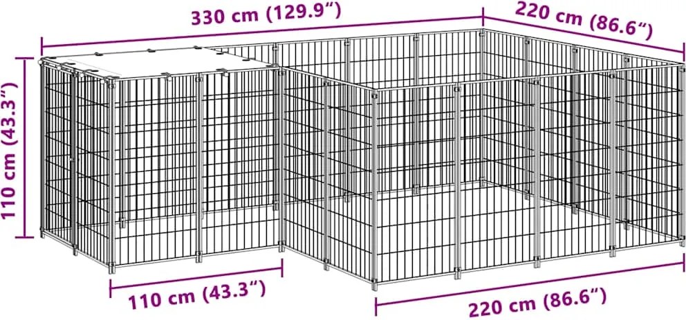 Psí kotec černý 6,05 m² ocel 3082205