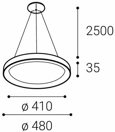 LED2 3271853D Bella Slim 48 P-Z, černé kruhové závěsné svítidlo, 38W LED 3000K/4000K stmívatelné DALI, prům. 48cm