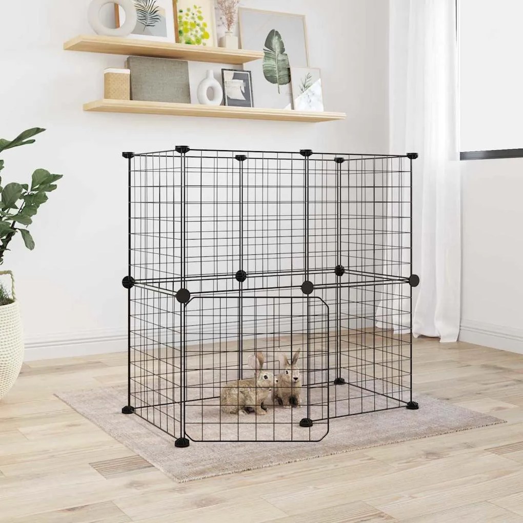12panelová ohrádka pro zvířata s dvířky černá 70 x 35 x 70 cm ocel 3114033
