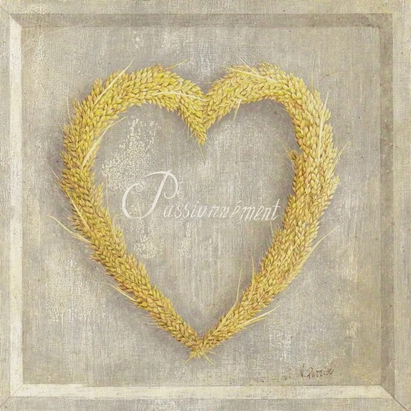 ART-STYLE Obrázek 14x14, žluté srdce pšenice, rám bílý s patinou