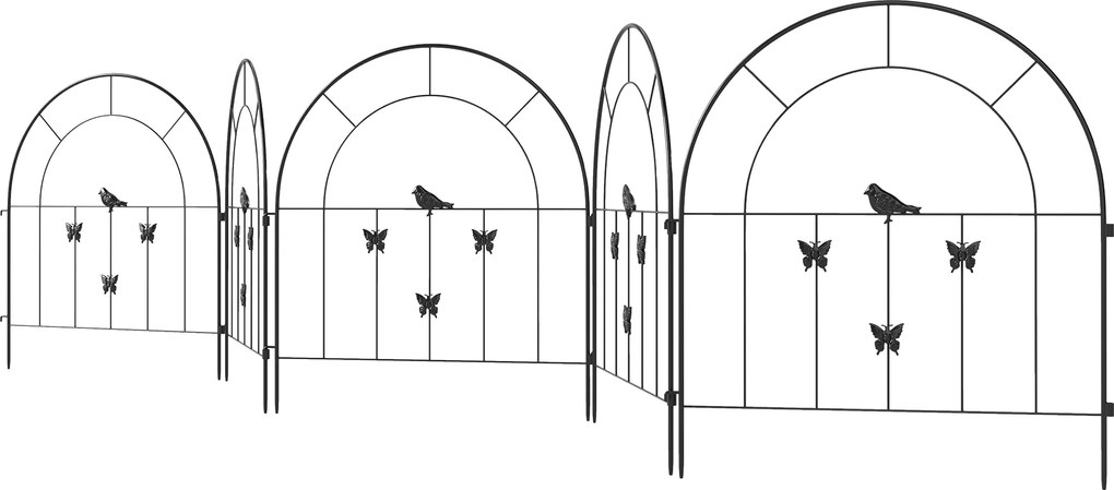 Zahradní plot Ocelový plot 300 cm x 70 cm vysoký Dekorativní mřížový plotový set Plotové prvky černé barvy