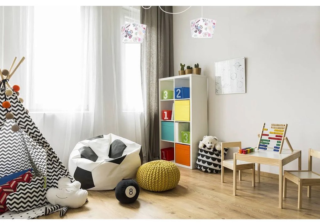 Dětské závěsné svítidlo Diamond Spider, 2x bílé textilní stínítko se vzorem