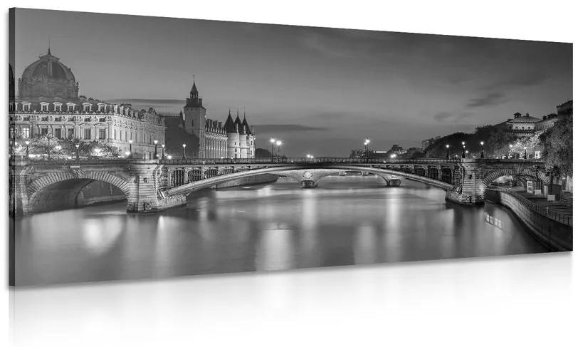 Obraz oslňujúcí panorama Paříže v černobílém provedení - 120x60 cm